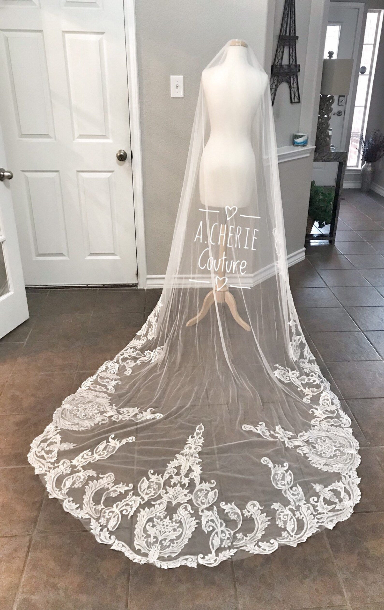 Cathedral Length Wide Lace Trimmed Veil Custom Veils Lace - Etsy