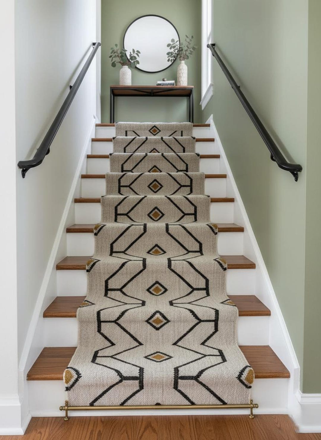 Handwoven Wool Jute Kilim Stair Runner Rug – Neutral Geometric ...