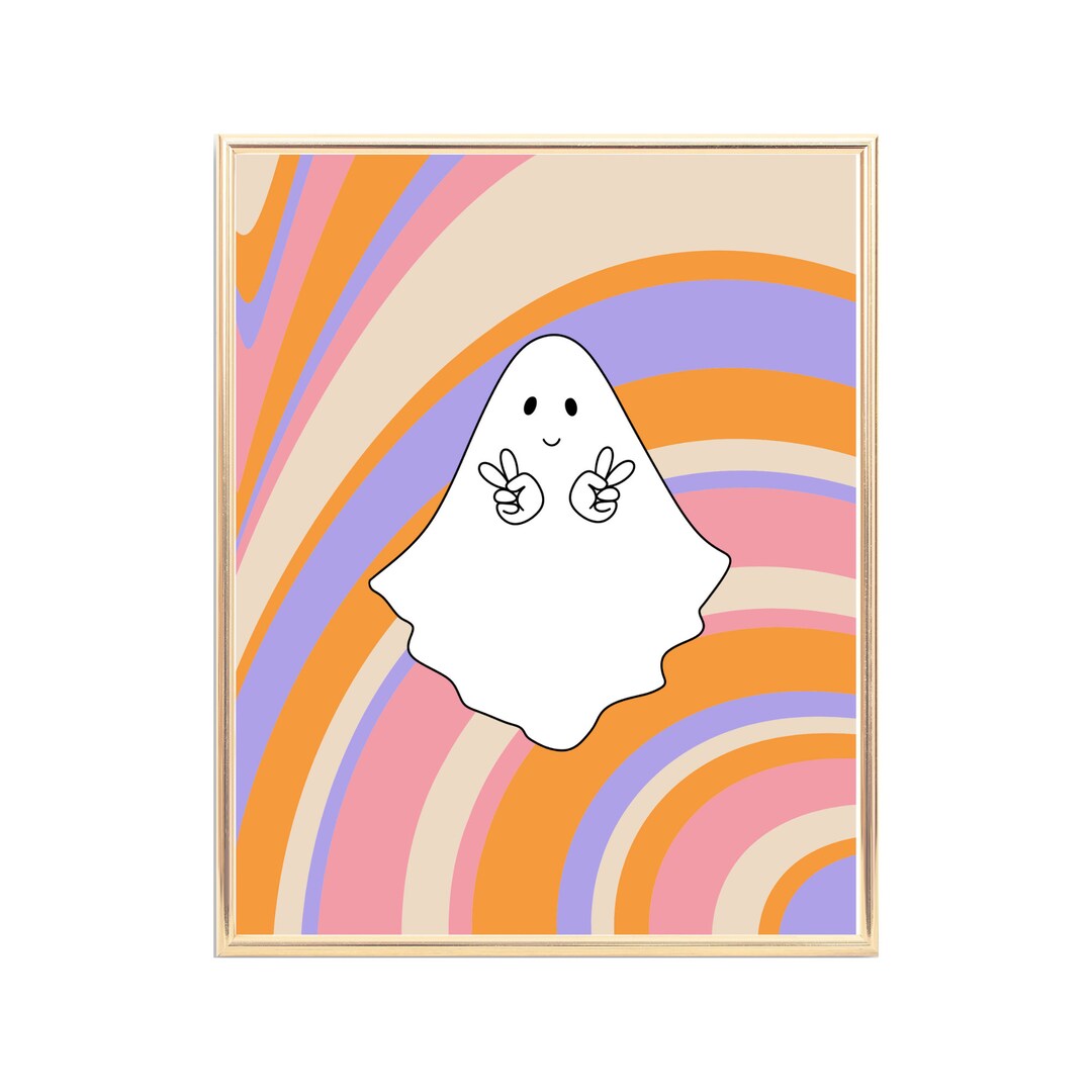 Groovy Ghost Wall Art Printable – Retro Halloween Digital Download ...