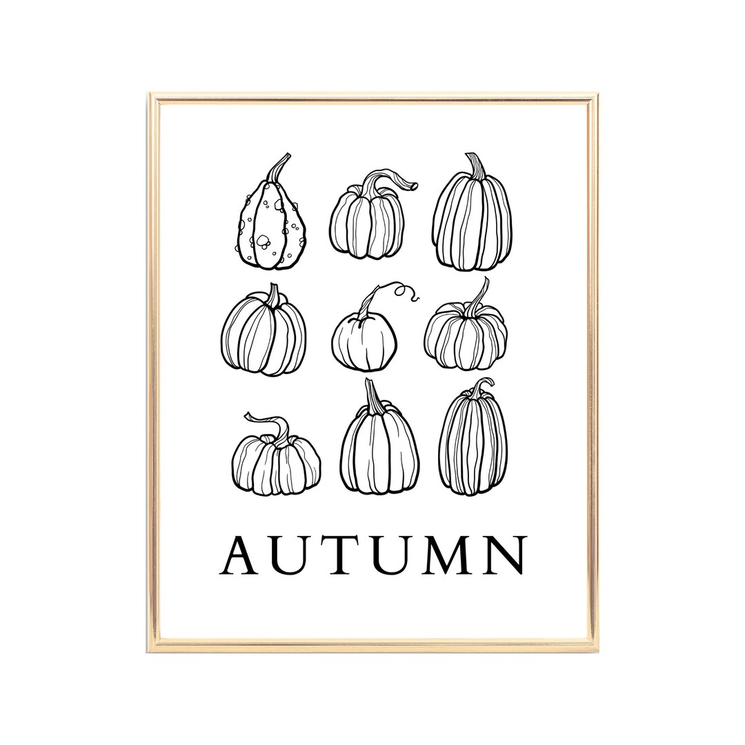 Autumn Pumpkins Fall Art Printable Autumn Art Pumpkin Line Art ...