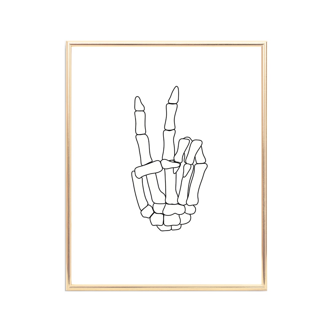 Skeleton Peace Sign Line Art | Halloween Printable Art | Skeleton Hands ...