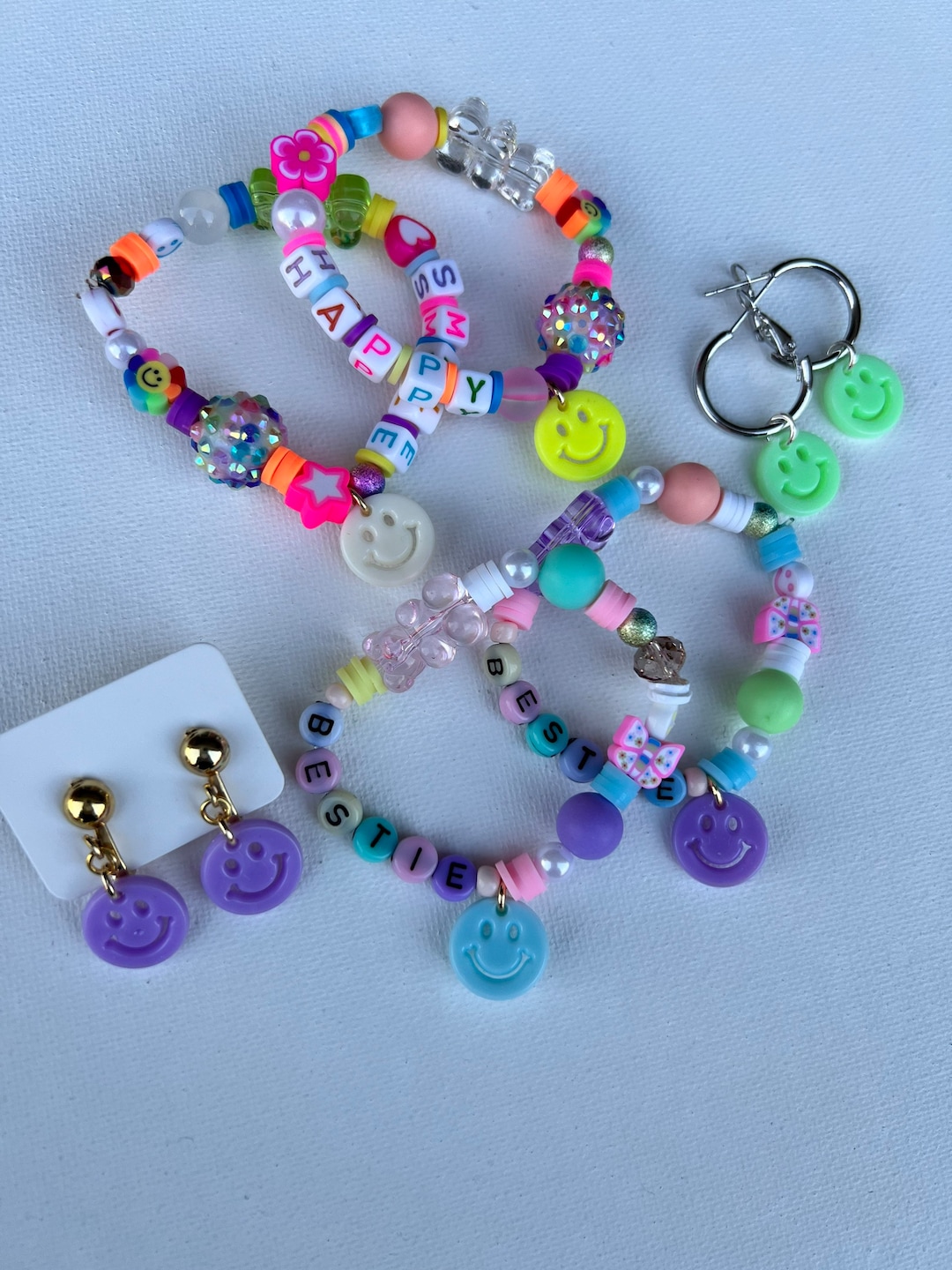 Smiley Charm Beaded Kids Bracelets, Happy Face, Smiley Face Bracelet ...