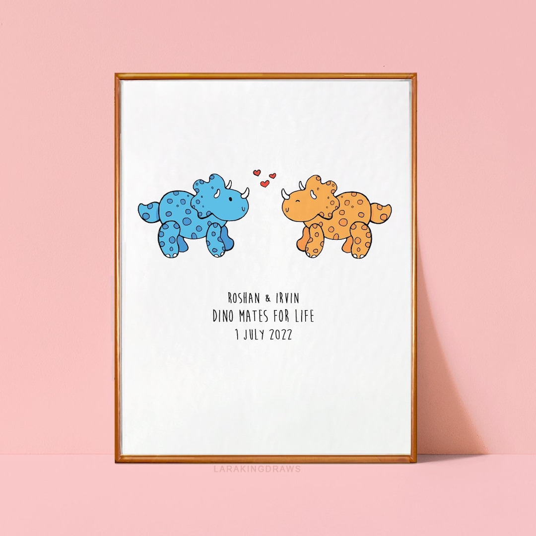 Dinosaur Couple Print, Dinosaur Wedding Gift, Romantic Wall Art, Geeky ...