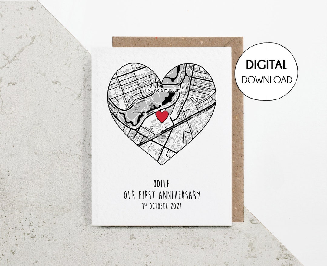 Personalised First Date Map Card, 1 Year Anniversary Gift for Boyfriend ...