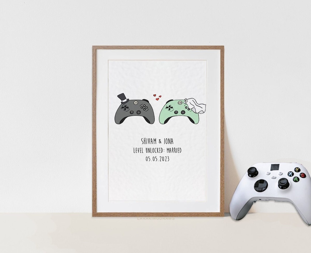 Customised Gamer Couple Wedding Gift, Video Game Wall Art, Geek Living ...