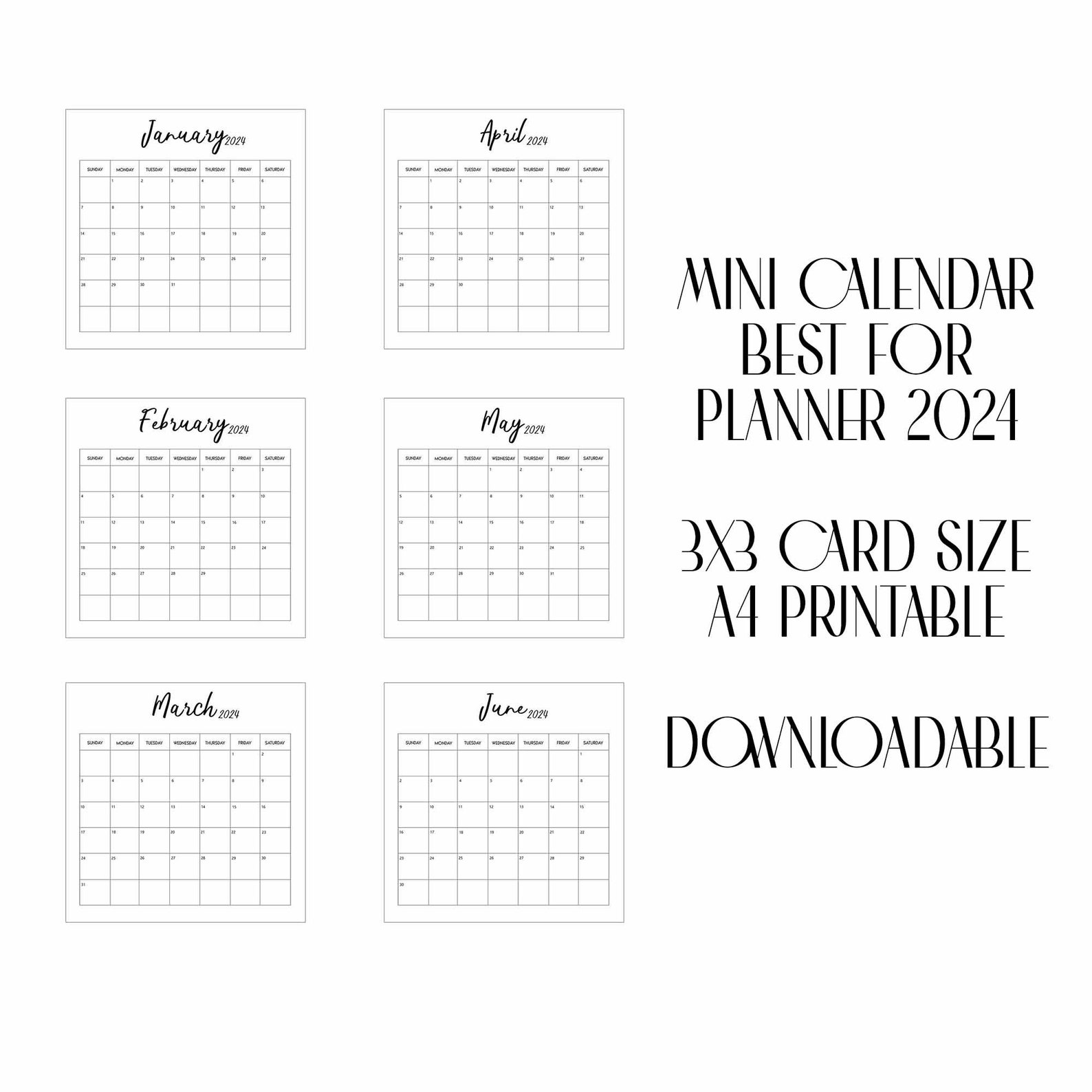 2024 MINI 3x3 Printable Calendar, Calendar for Planner, Beginning ...