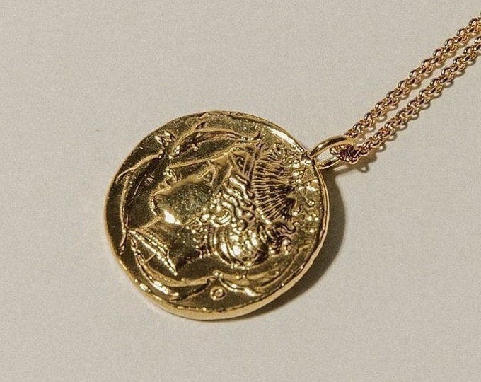Ancient Greek Coin Necklace. 14K Gold-filled Medallion Pendant. Jupiter ...