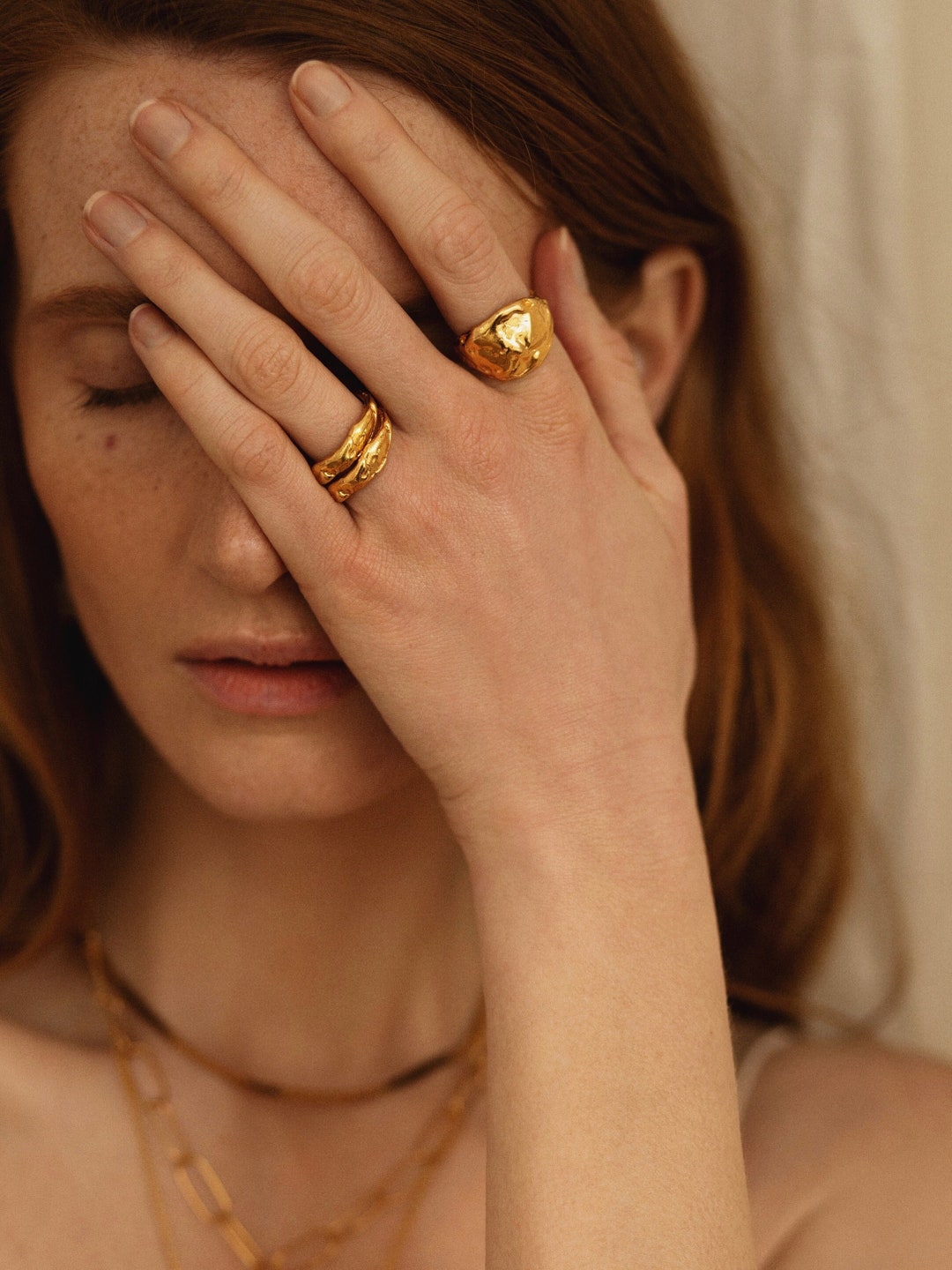 The Divine Unity Ring Set, 24K Gold Plated, Stackable Ring, Molten Ring, Ancient Jewelry, Greek ...