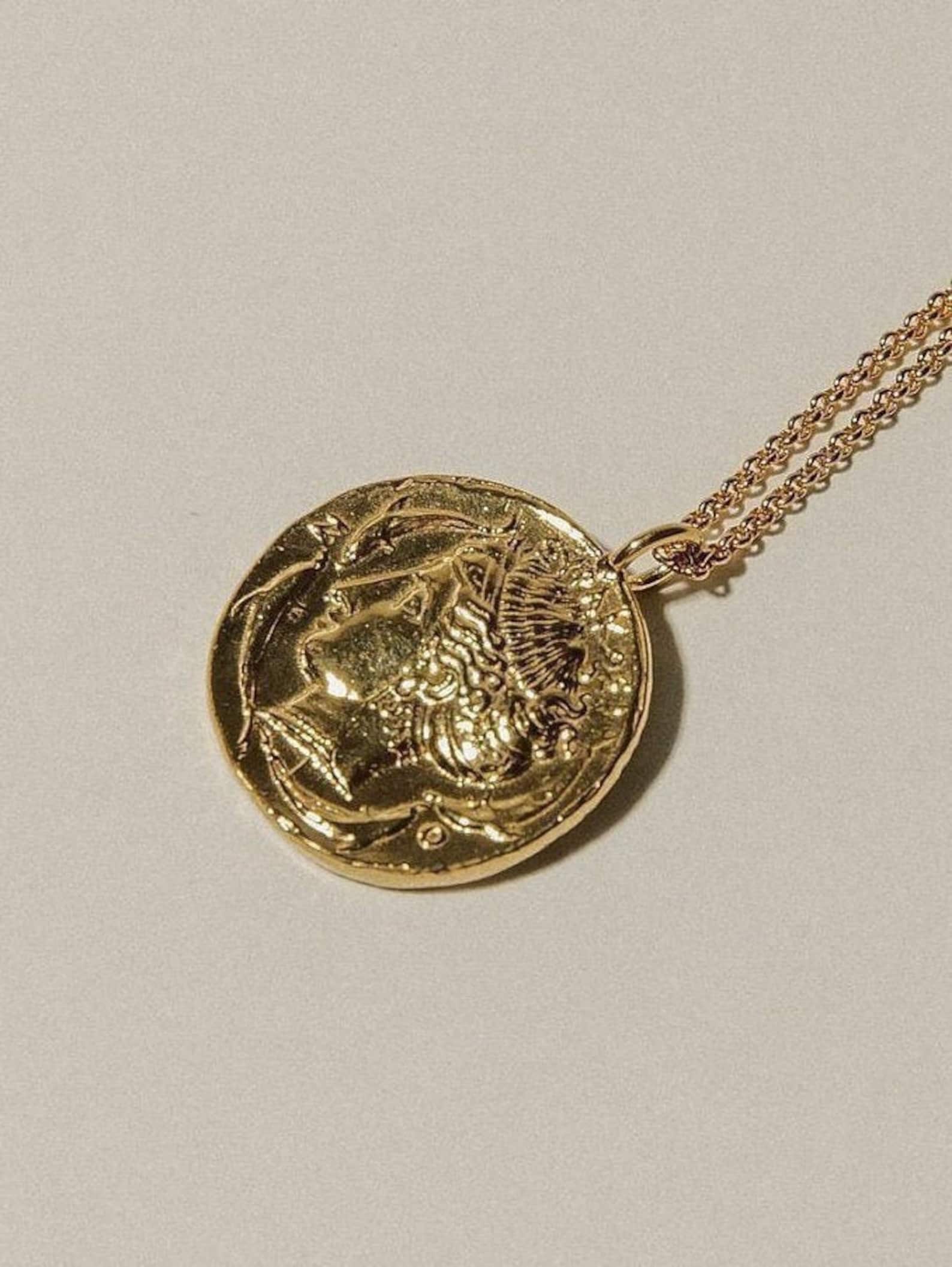 24K Gold Vermeil Aphrodite Coin Necklace – Handmade Greek Jewelry ...