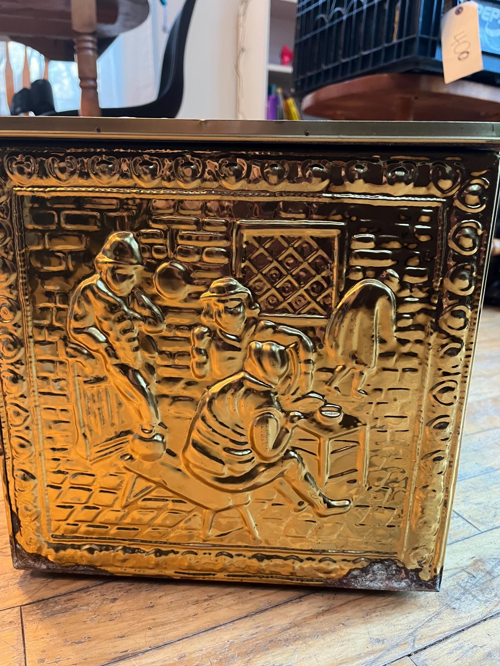 Vintage Large Coal or Log Storage Box With Antique Brass Finish ...