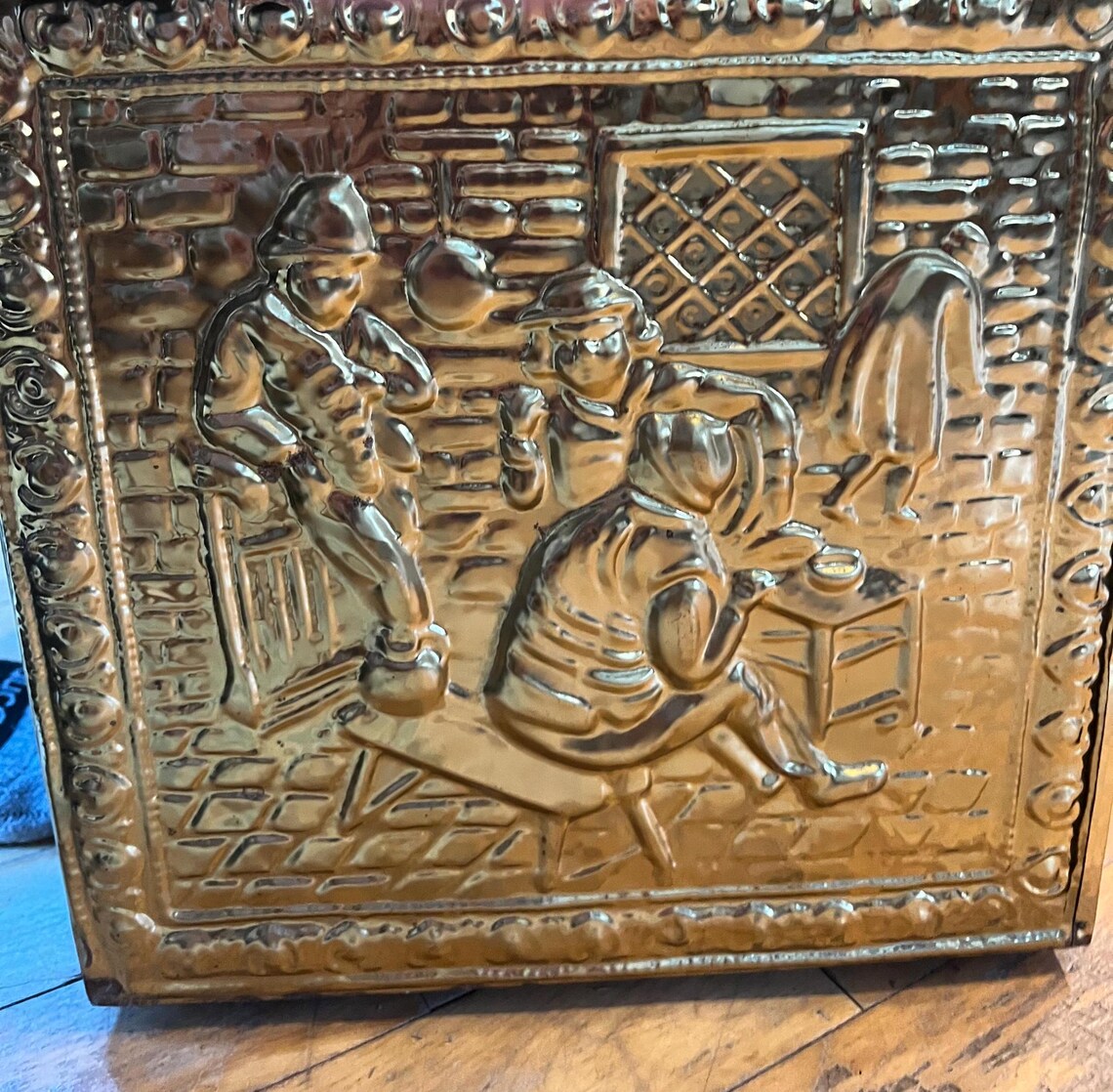 Vintage Large Coal or Log Storage Box With Antique Brass Finish ...
