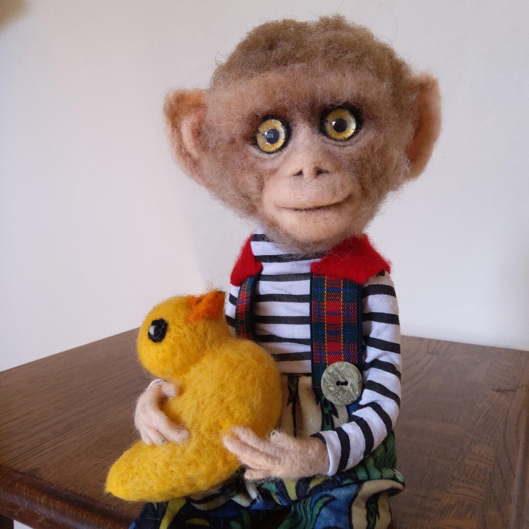 Monkey Poseable Ooak Art Doll Needle Felted Animal Collectable Handmade ...