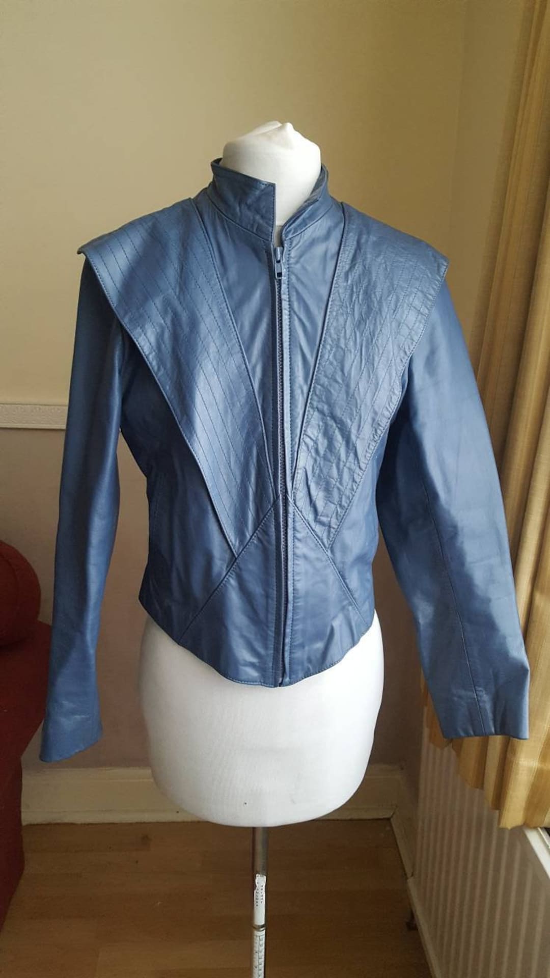 80s Blue Leather Jacket - Etsy