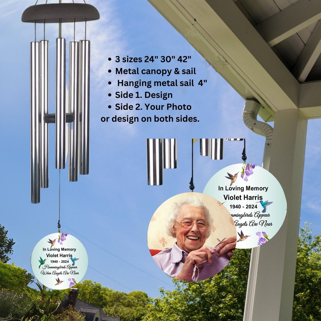 Hummingbird Memorial Windchimes With Photo, Sympathy Grief Gift Loss of ...
