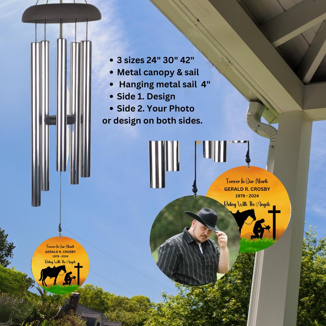 Cowboy Memorial Wind Chimes With Photo: Sympathy Gift - Etsy