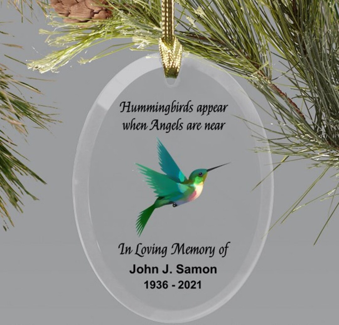 Personalized Hummingbird Memorial Ornament: Beveled Glass Christmas ...