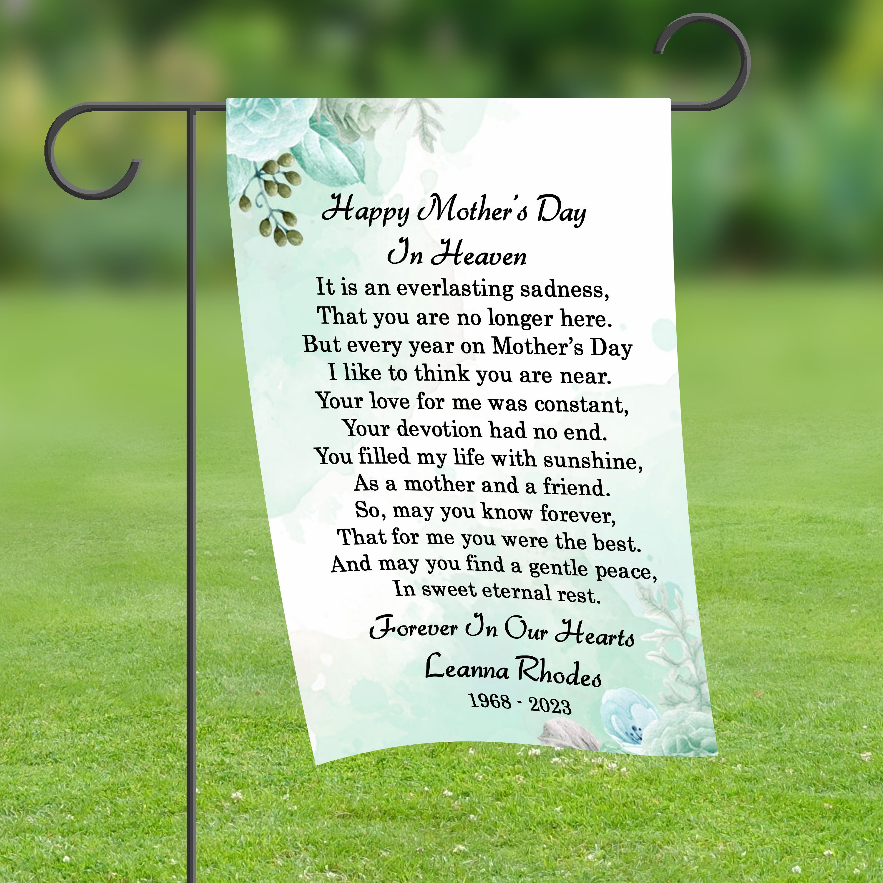 Mother's Day Memorial Flag, Mom in Heaven Cemetery Flag, Missing You ...
