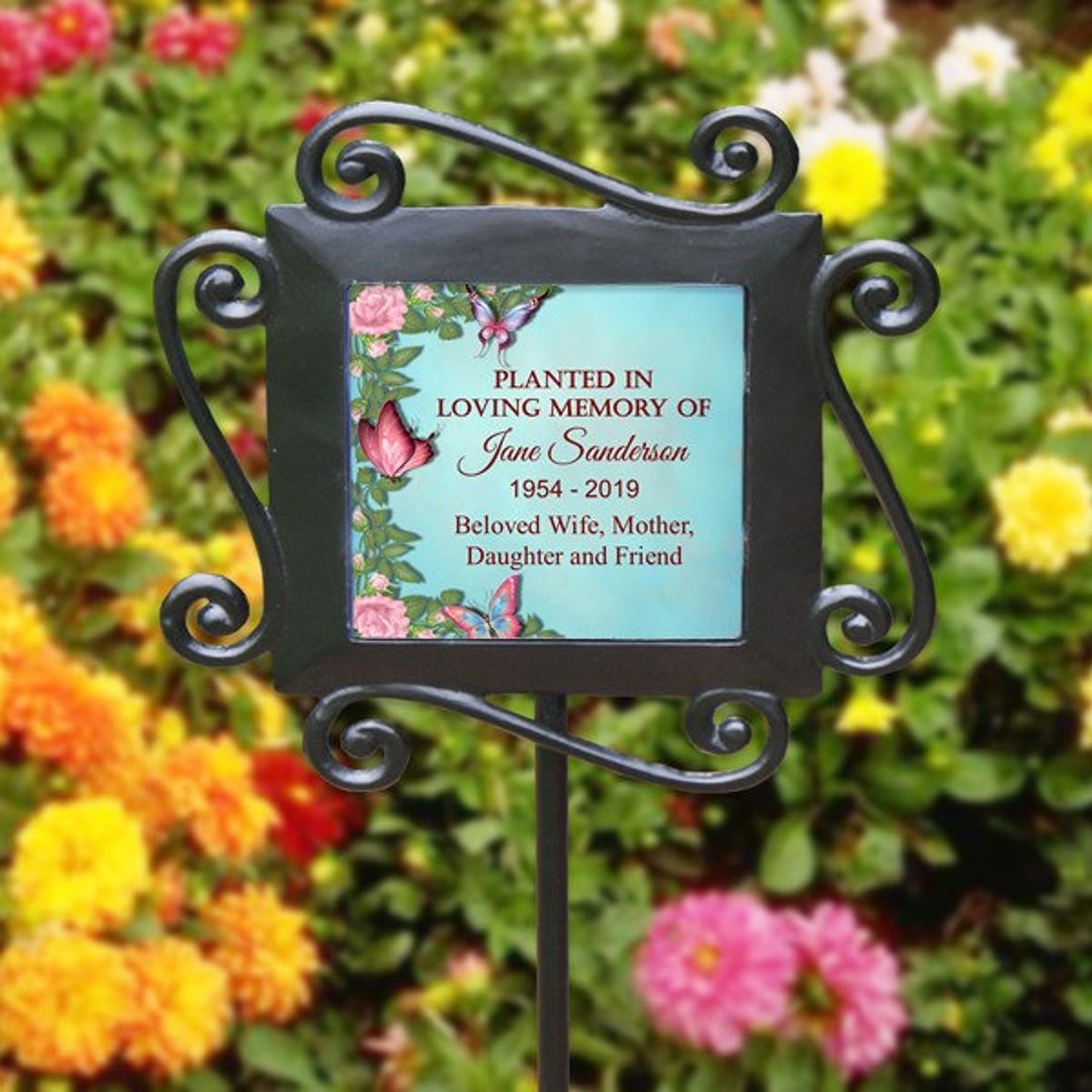 Personalized Memorial Garden Stake: Roses & Butterflies Plant Marker - Etsy