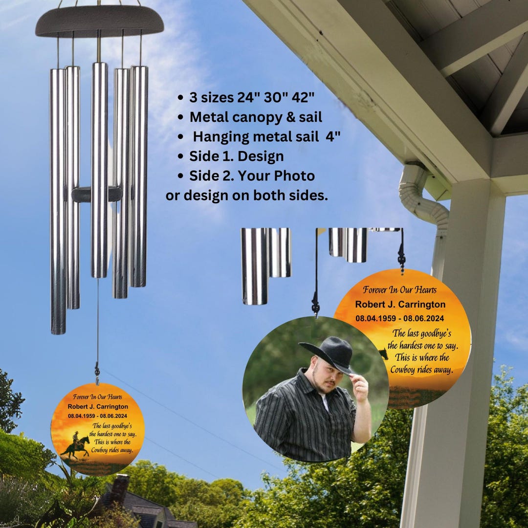 Cowboy Memorial Windchimes With Photo, Sympathy Grief Gift Loss of ...