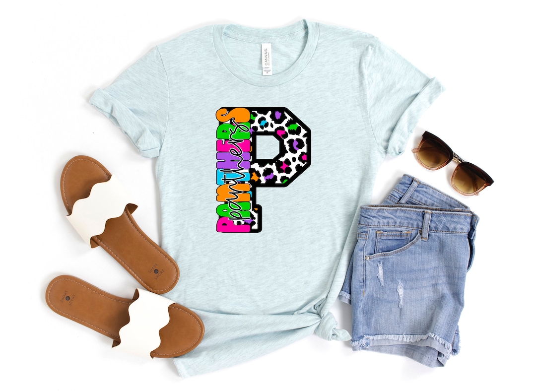 Panthers Team Spirit Shirt Bright Mascot Rainbow White Leopard Letter ...