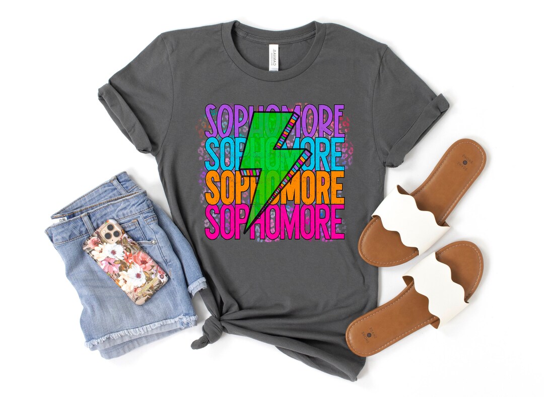 Sophomore Shirt High School 10th Grade Stacked Lightning Retro 80s ...