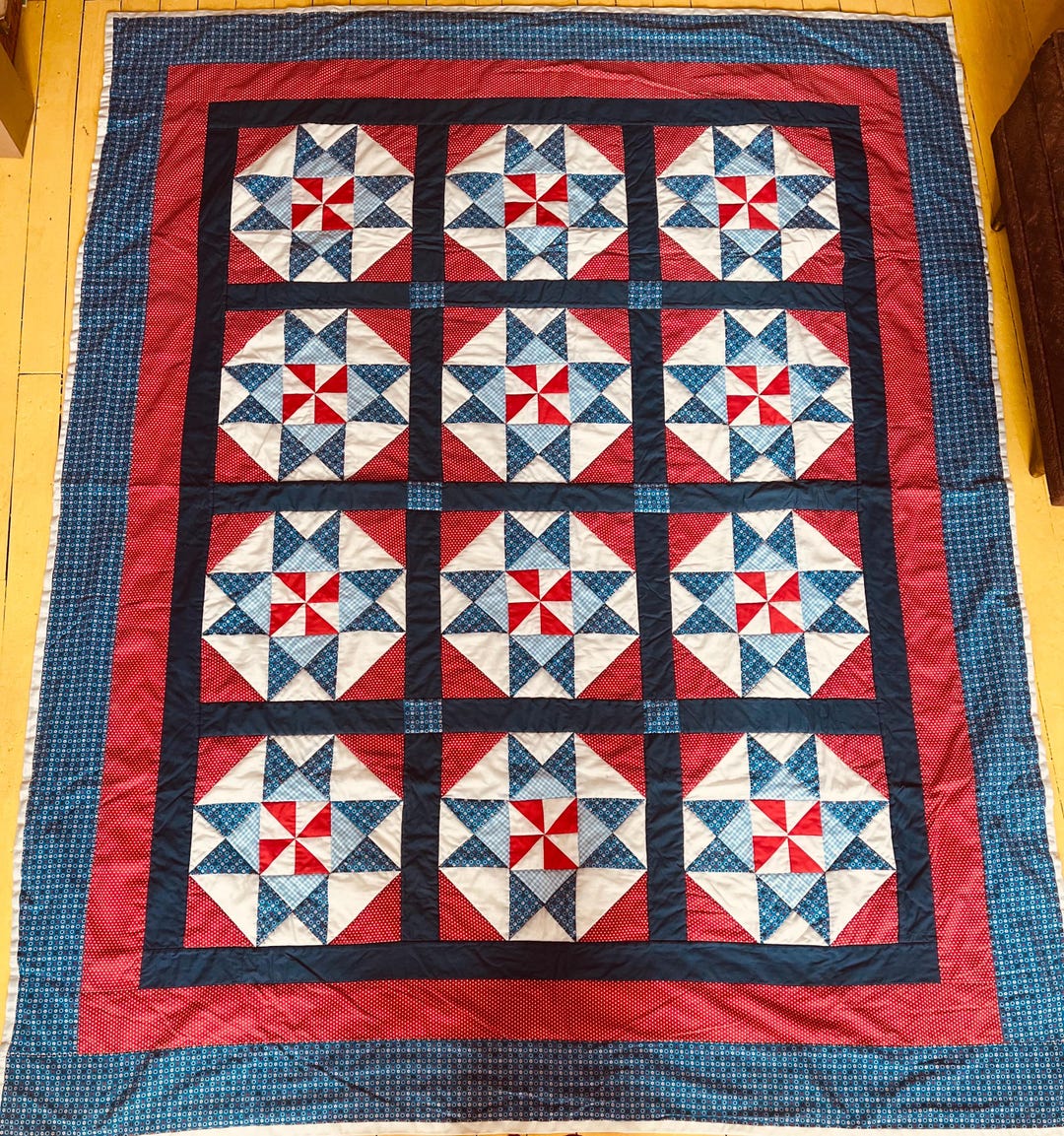 Vintage 1970s Handmade Red White & Blue Quit - Queen Sized - Etsy