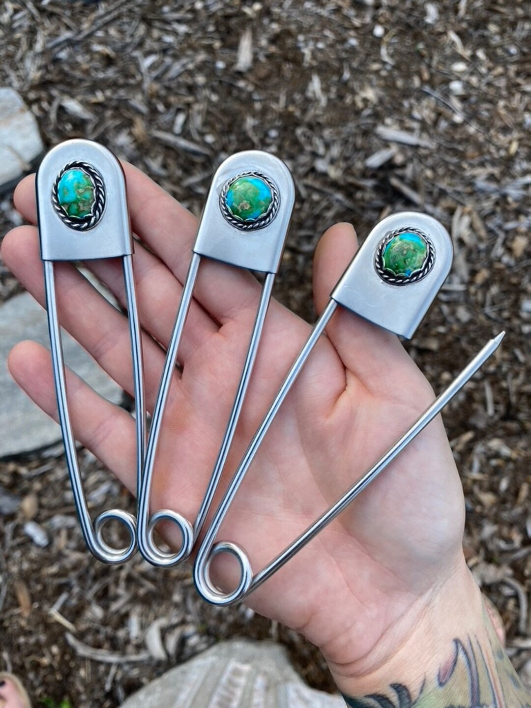 Sonoran Gold Turquoise Jumbo Safety Pins - Etsy