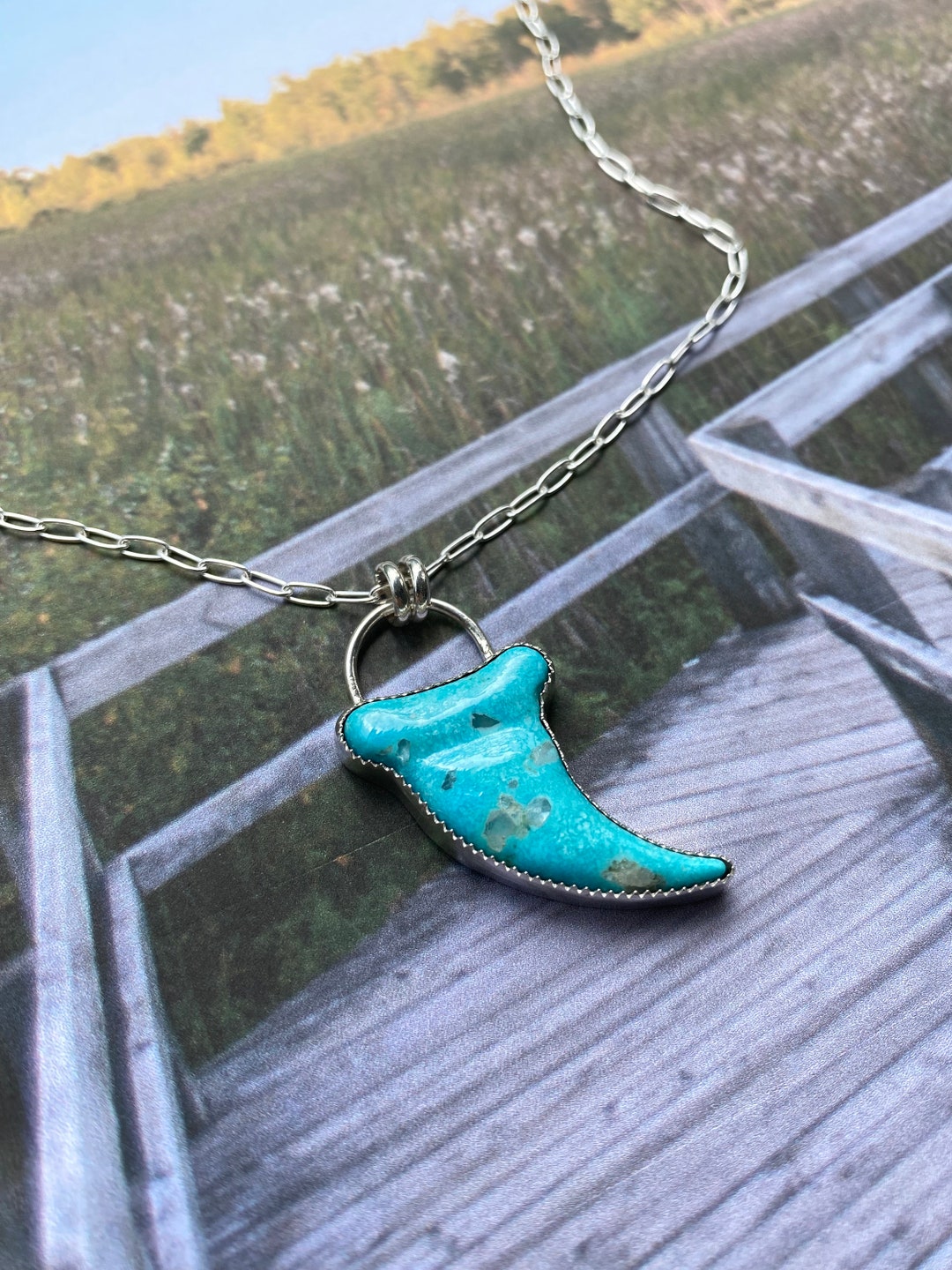 Kingman Turquoise gator Claw Pendant Necklace - Etsy