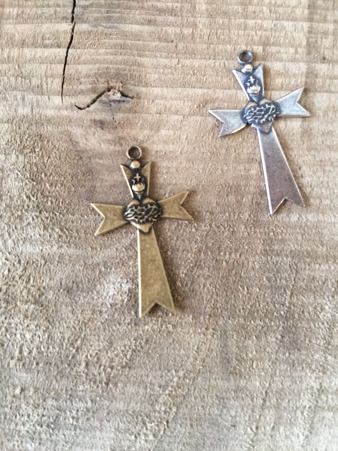 Sacred Heart Cross Stamping, Finding, Charm, Pendant, Solid Brass, USA ...