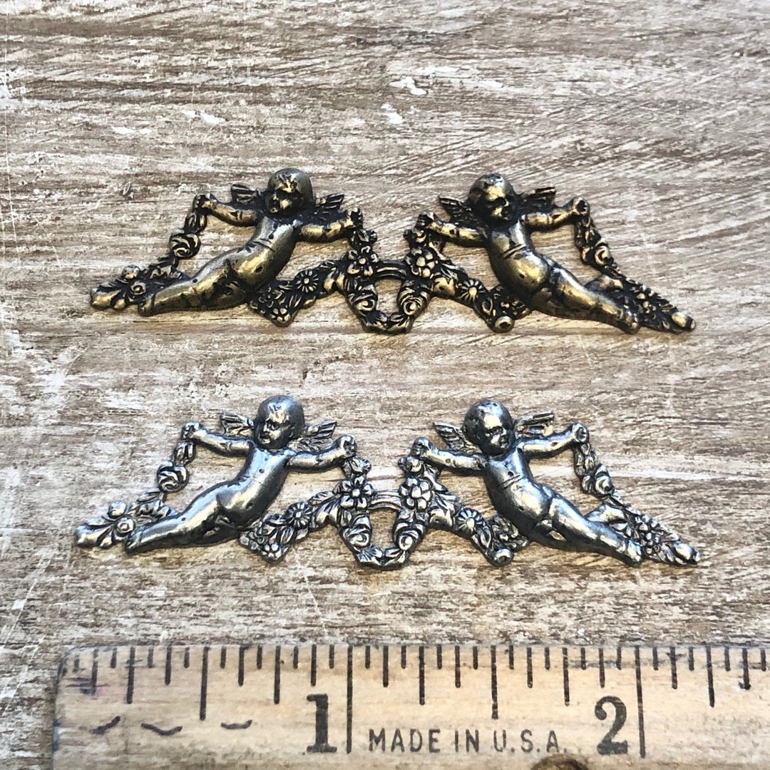 Cherubs With Wreath Stamping, Finding. Solid Brass, USA Made. - Etsy