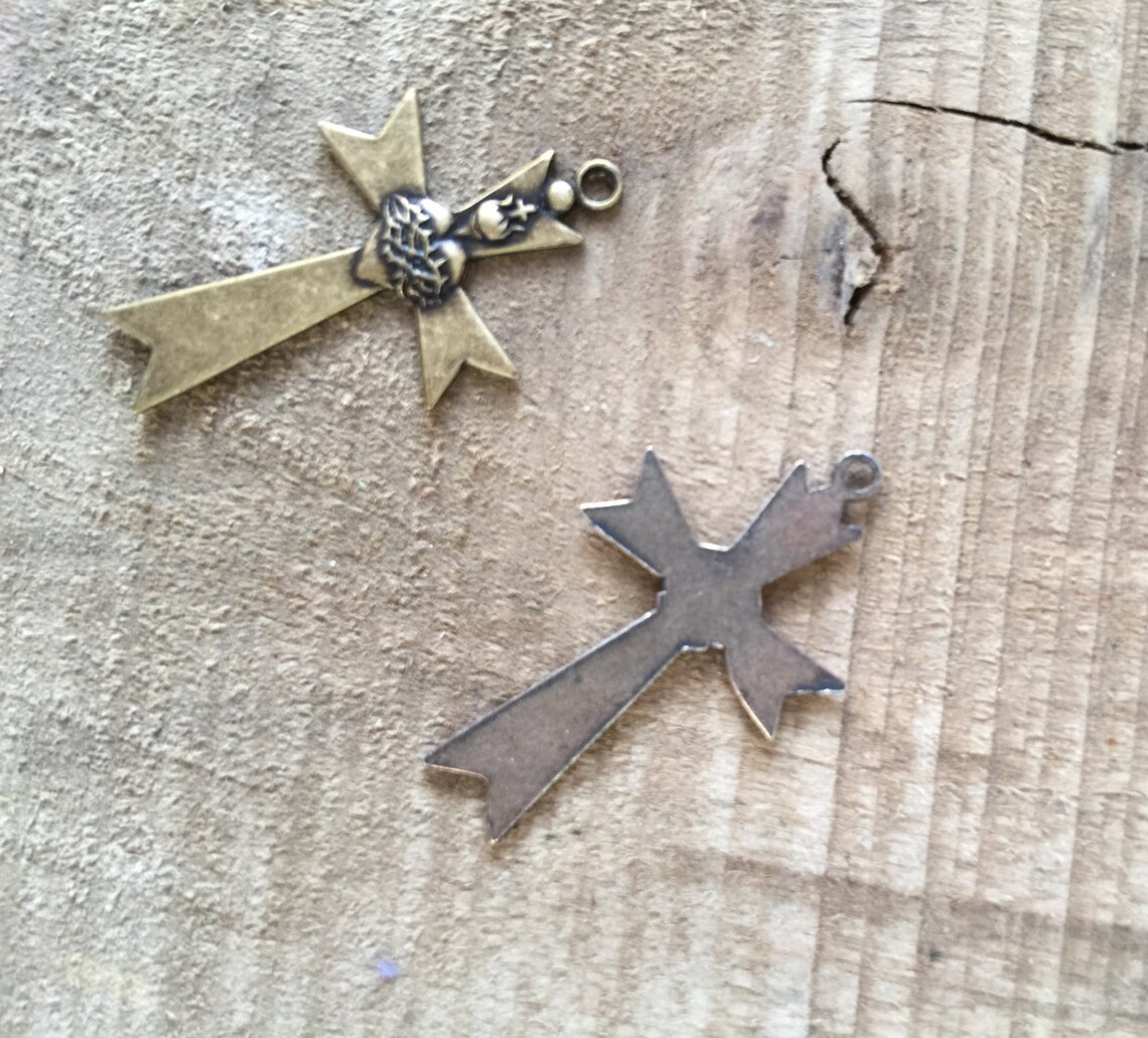 Sacred Heart Cross Stamping, Finding, Charm, Pendant, Solid Brass, USA ...