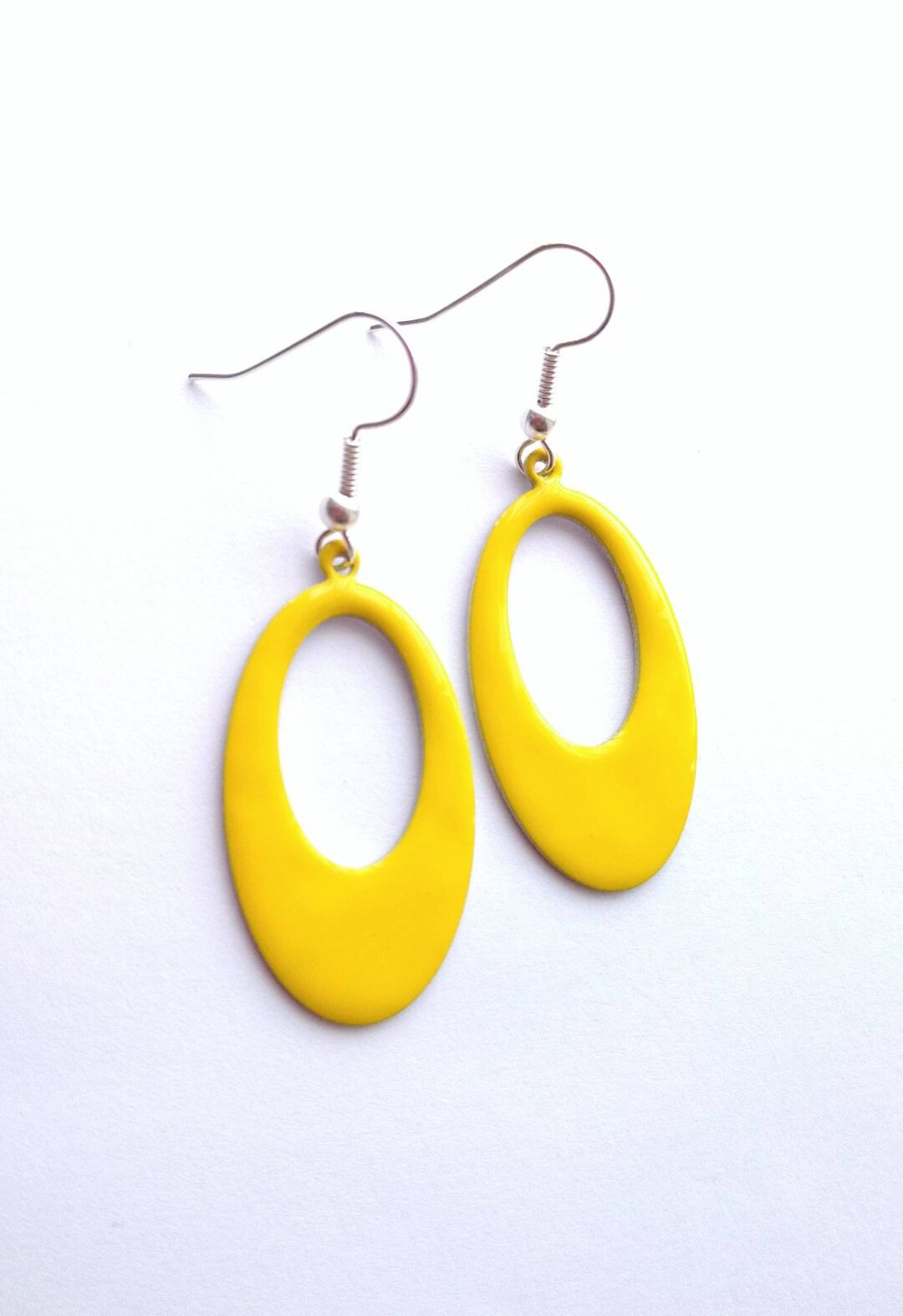 Yellow Hollow Oval Earrings - Etsy