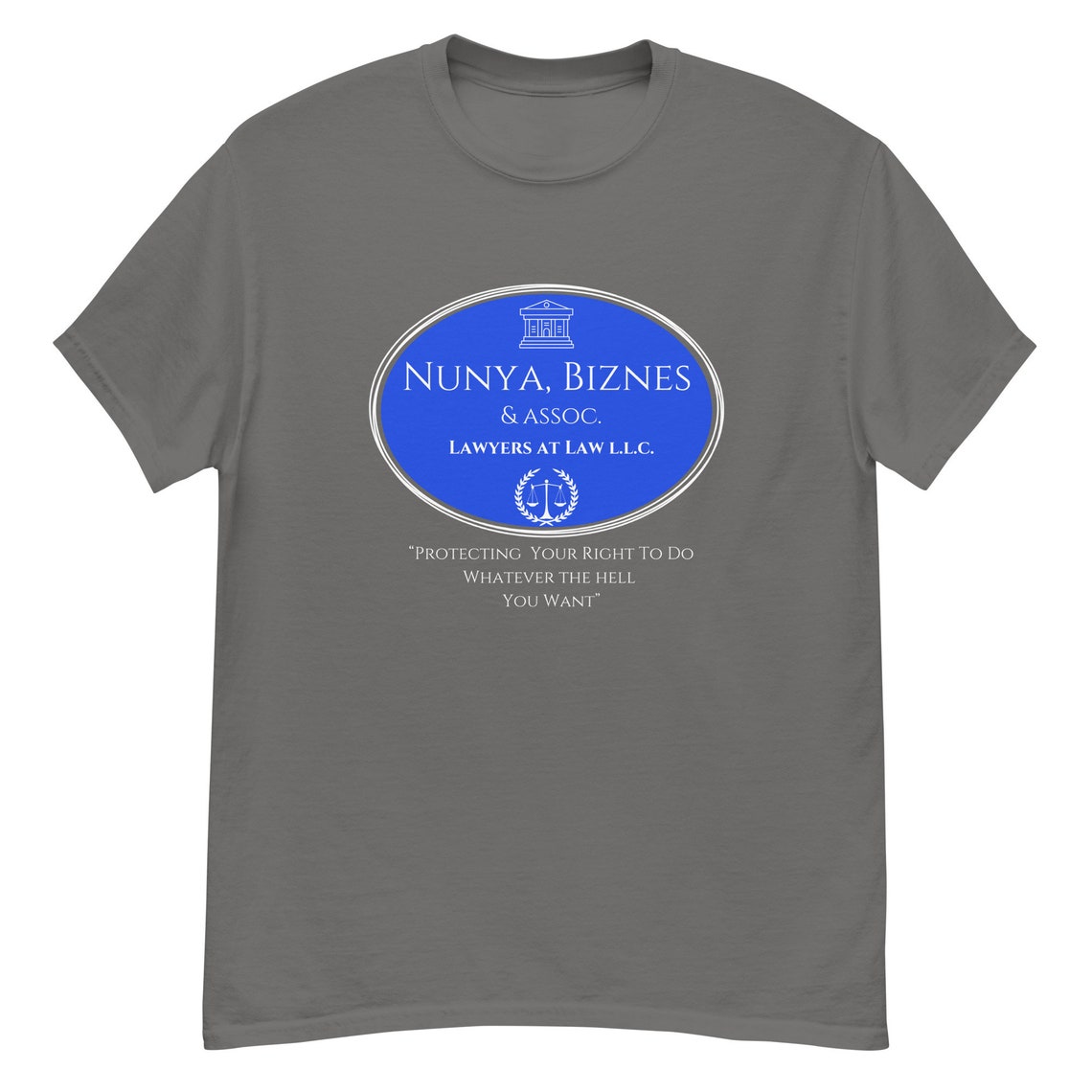Quirky NUNYA BIZNES &ASSOC. Fake Lawyer Shirt, Blue and White Men's Tee ...