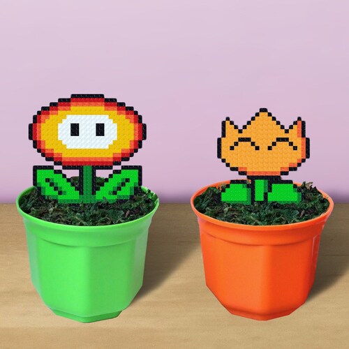 Pixel Art Fire Flower Super Mario With Pot 5.5 Mario | Etsy