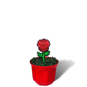 Artificial Red Rose With Pot, Perler Bead Art, 8 Bit Plant, Small ...
