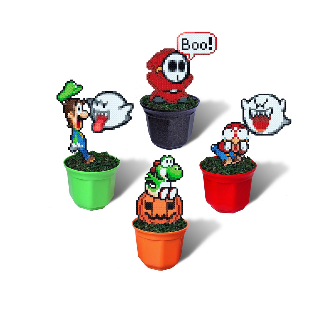 Super Mario Figures in Plant Pots / Freestanding Figurines or Magnets ...