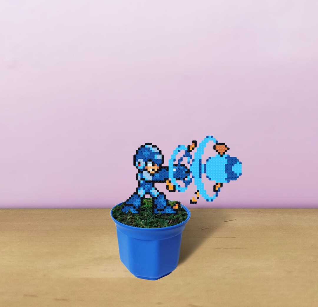 Mega Man Figurine in Plant Pot, Retro Video Game Decor, Free-standing ...