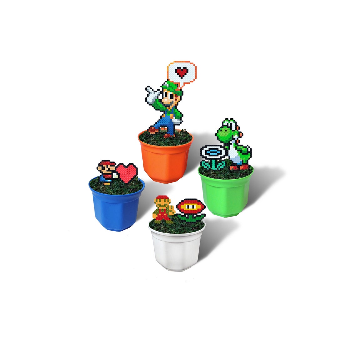 Valentine's Day Mario Bros Figures in Colorful Pots - Yoshi, Mario ...