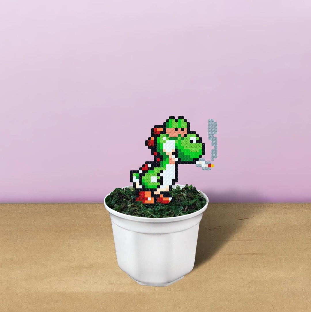 Yoshi With Joint Figurine in Plant Pot, Pixel Art, Funny Weed Figure, 8 ...