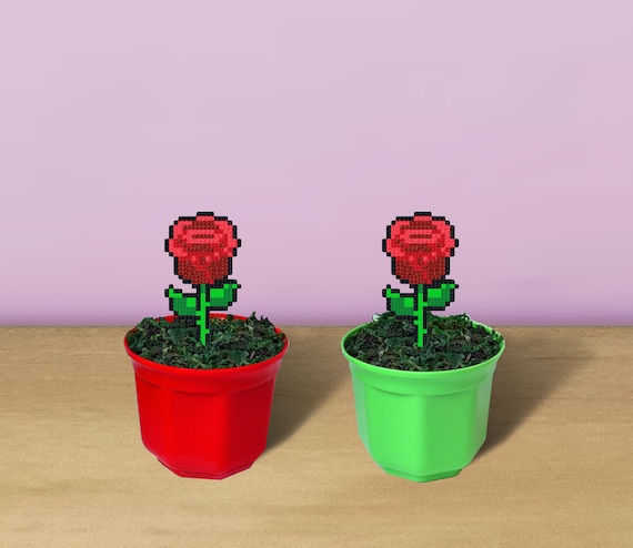 Artificial Red Rose With Pot Perler Bead Art 8 Bit Plant - Etsy