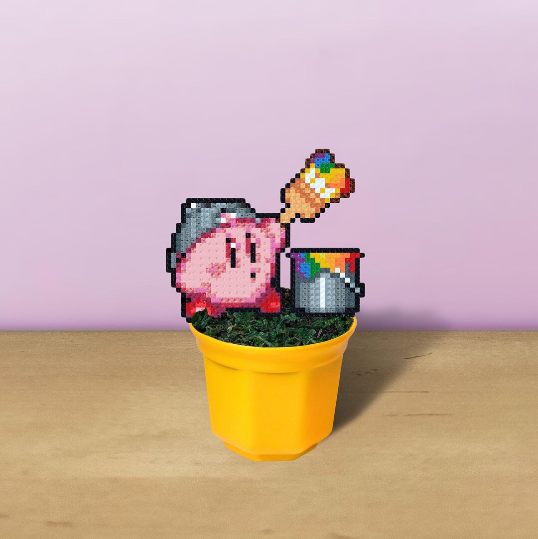 Kirby Paiting Rainbow Figure in Plant Pot, Free-standing or Magnet ...