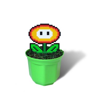 Pixel Art Fire Flower Super Mario With Pot (5.5"), Mario Gift, 8 Bit ...