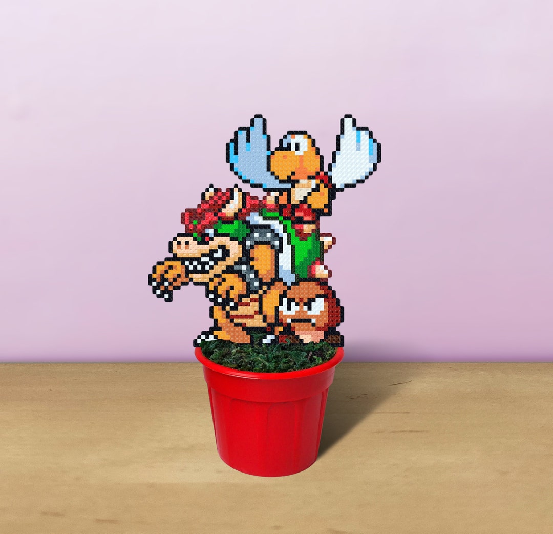 Bowser With Goomba and Koopa Paratroopa Figure in Plant Pot, Super ...