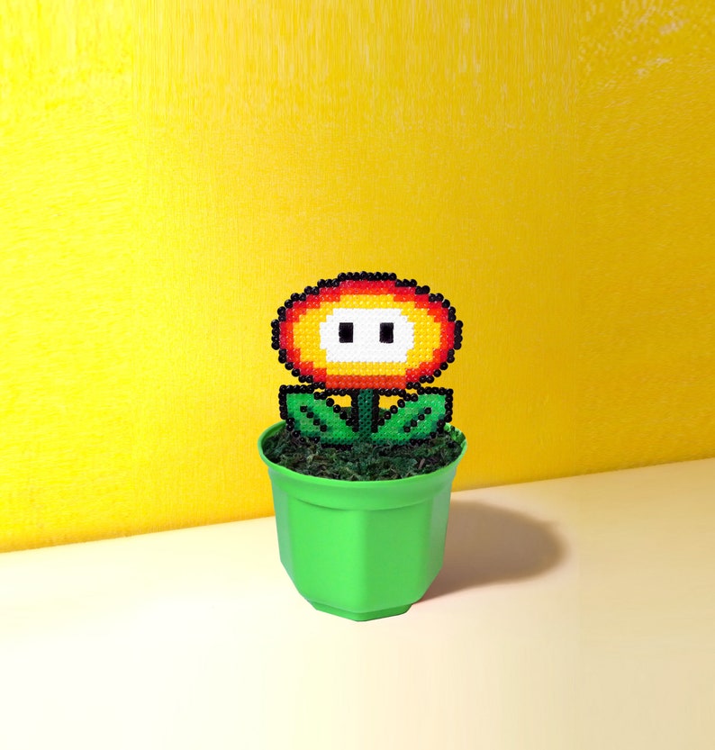 Pixel Art Fire Flower Super Mario with Pot 5.5 Perler | Etsy