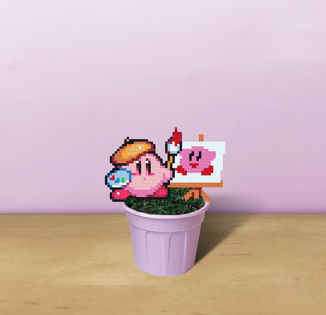 Kirby Paiting Himself Figure in Plant Pot, Painting Enthusiasts Gift ...