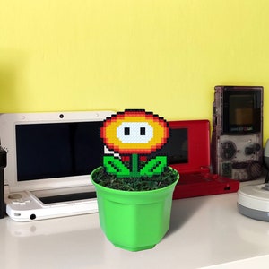 Pixel Art Fire Flower Super Mario With Pot (5.5"), Mario Gift, 8 Bit ...