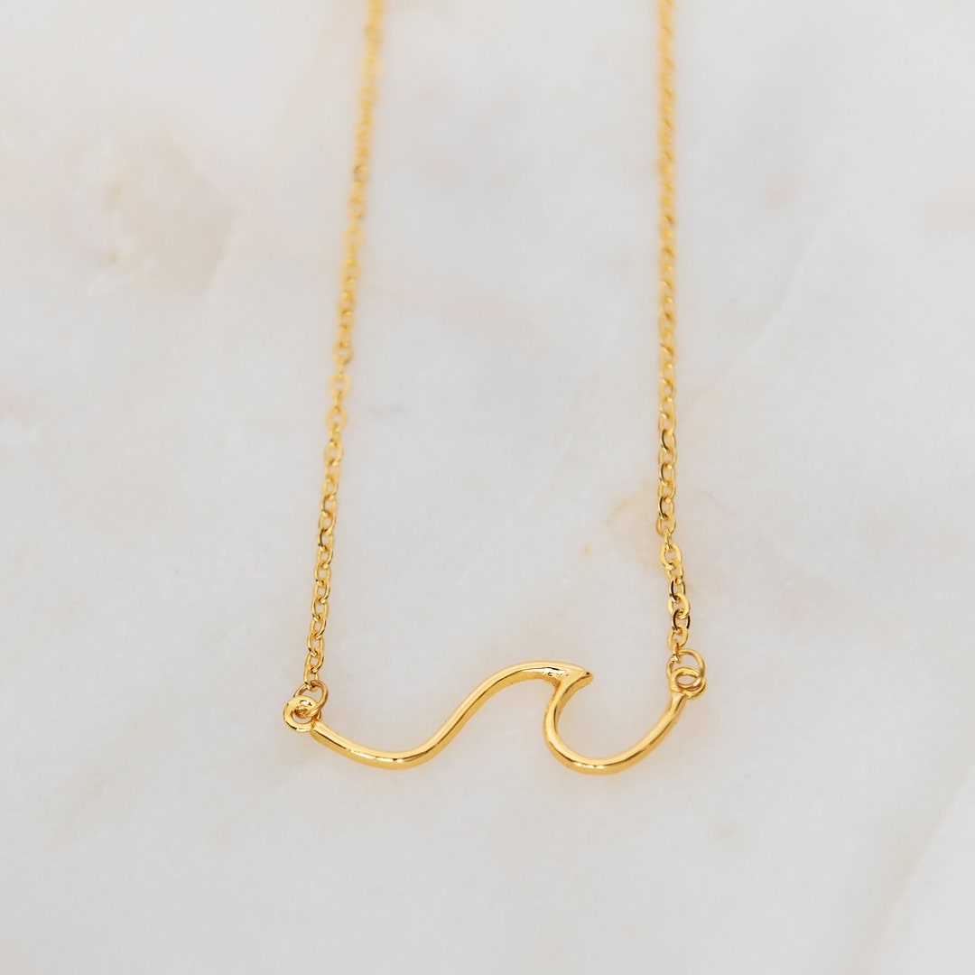 Gold Wave Necklace, Stainless Steel Jewelry, Minimalist Necklace ...