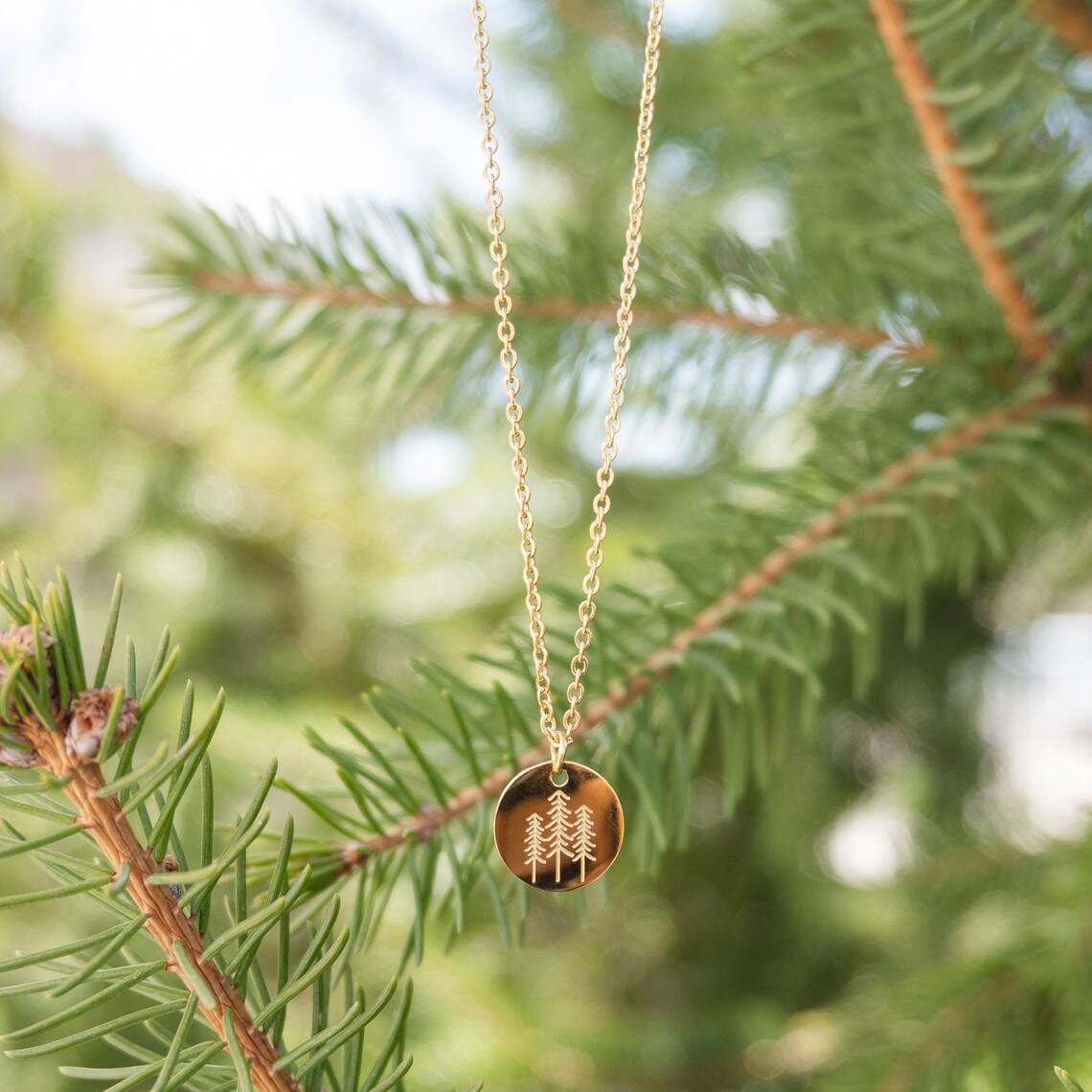 Pine Trees Necklace, Stainless Steel Necklace, Mountain Jewelry, Pine ...