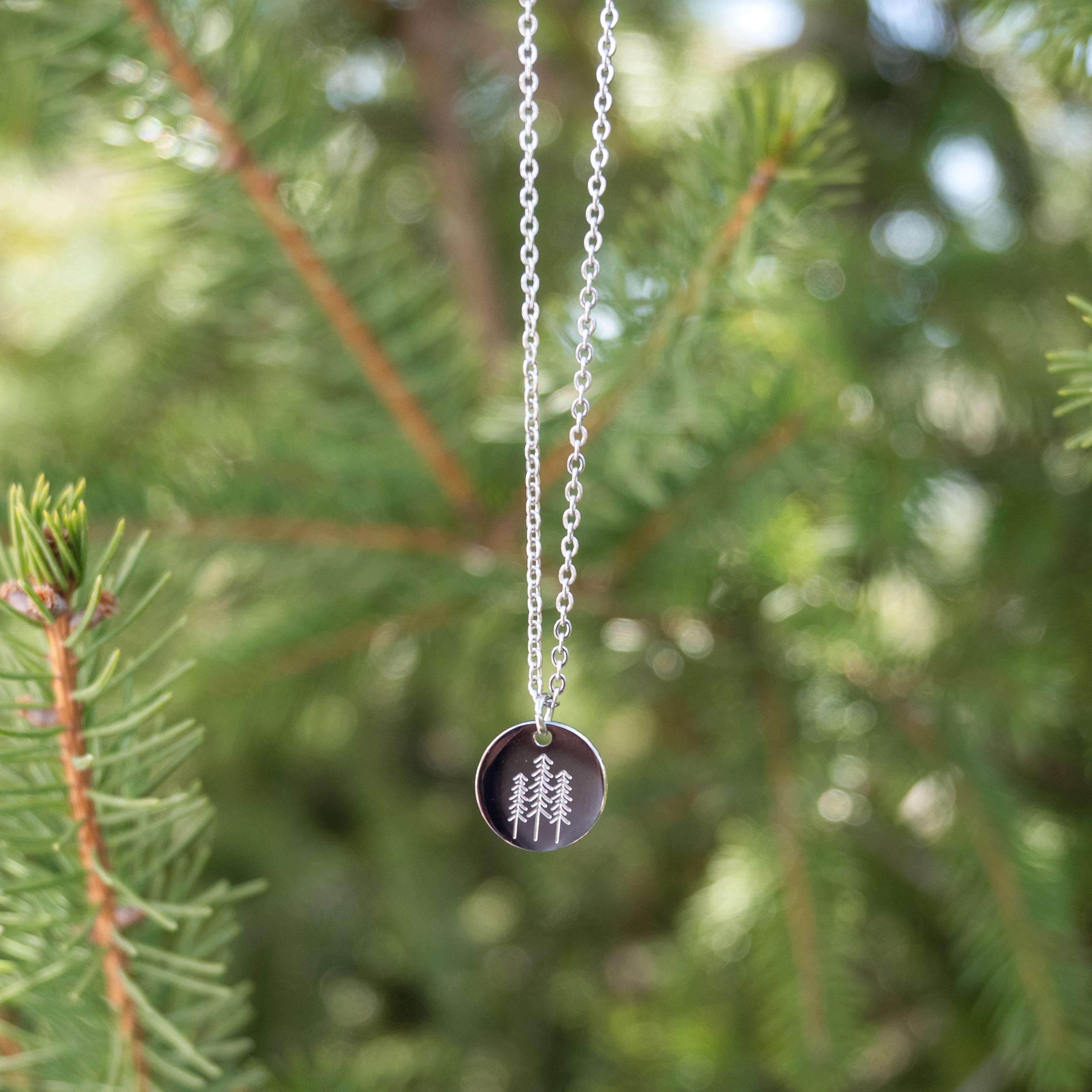 Pine Trees Necklace, Stainless Steel Necklace, Mountain Jewelry, Pine ...