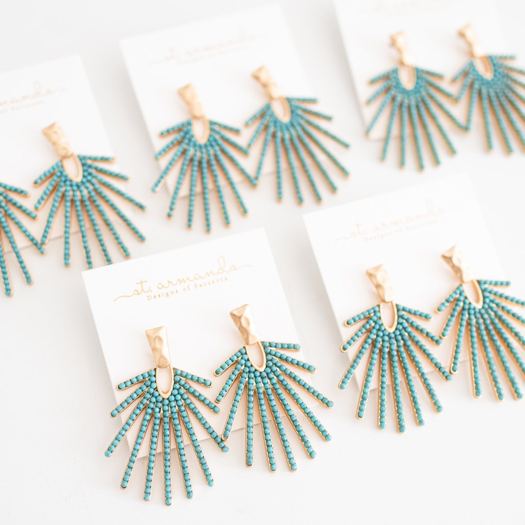 Turquoise Sunburst Statement Drop Earrings - Etsy